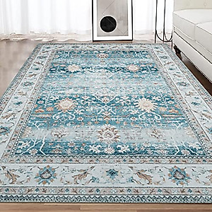 RUGSREAL Area Rug for Living Room 8x10 Persian Distressed Carpet Rug Lightweight Non Slip Foldable Rug Machine Washable Indoor Floor Cover Chenille Rug, 8' x 10'