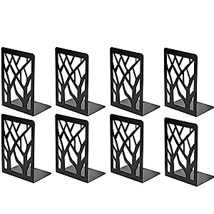 MaxGear Book Ends Tree Design Modern Bookends for Shelves, Non-Skid Bookend, Heavy Duty Metal Book Stopper for Books/CDs, Decorative Book Shelf for Home, 7 x 4.7 x 3.5”, Black (4 Pair/8 Pieces, Large)