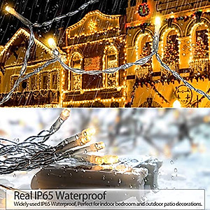 33FT 100 LED Battery Operated String Lights, IP65 Waterproof Outdoor Fairy Lights with 8 Lighting Modes, Timer and Memory Program Perfect for Christmas Wedding Party Bedroom Garden Patio - Warm White