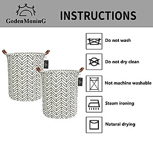 Collapsible Laundry Basket - GodenMoninG 2X 62.8L Large Sized Round Waterproof Storage Bin with Leather Handles,Home Decor,Toy Organizer,Children Nursery Hamper.（2 PACKS，THICK Flow Mark X2）