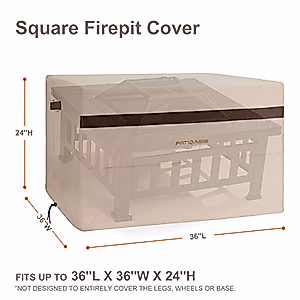 36''L x 36''W x 24''H Square Gas Fire Pit Table Cover, Waterproof Outdoor Fire Table Cover Square Fits for 33-35 Inch Square Firepit /Table Beige