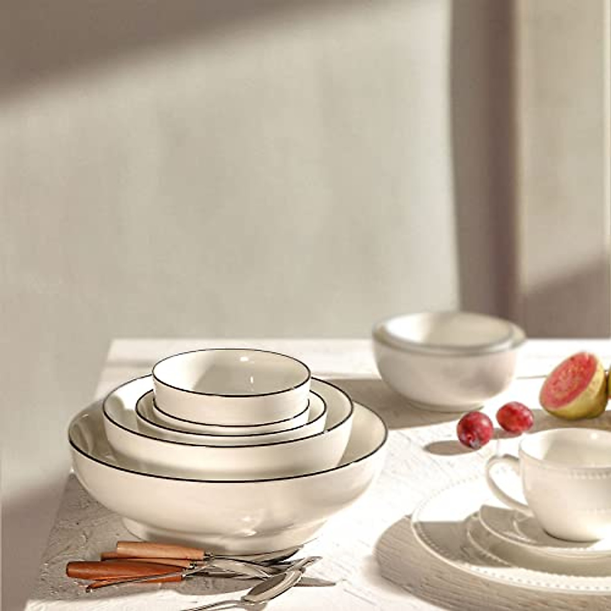 Wareland Soup Bowls, 28 Ounce Cereal Bowls, 6 Inch Ceramic Bowls Set Of 4, White Bowls For Salad Pasta Rice Oatmeal Pho, Ramen Bowl For Noodle, Bowls For Kitchen, Dishwasher Oven Microwave Safe Bowls