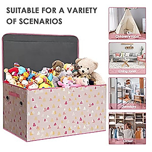Extra Large Toy Box Chest Organizer for Girls Boys-Kids Collapsible Storage Bin Container with Sturdy Thick MDF Board,Lid and Handles for Clothes,Blanket,Nursery,Playroom,Bedroom,Stuffed Animals,Quilt(106L Pink)
