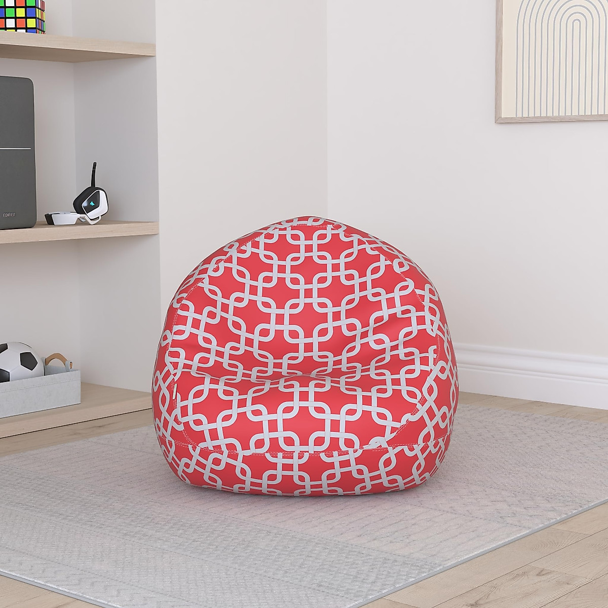 Majestic Home Goods Classic Bean Bag Chair - Links Giant Classic Bean Bags for Small Adults and Kids (28 x 28 x 22 Inches) (Red)