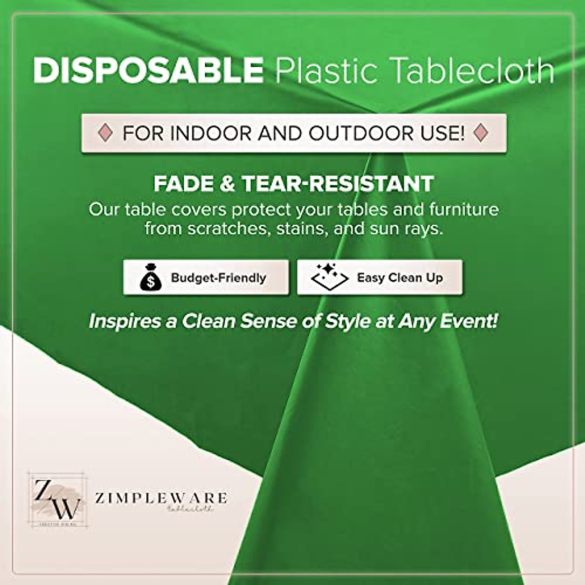 ZIMPLEWARE Premium Green Plastic Table Cloth Disposable (6 Pk) Plastic Tablecloths for Rectangle Tables (54in x 108in) Party Table Cloths Disposable for 6ft to 8ft Rectangle Tables