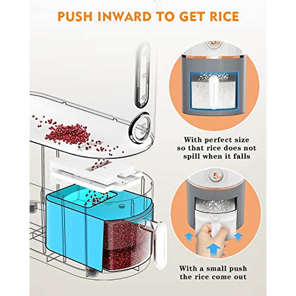 VenDotbi 26.5 Lbs Rice Dispenser, Rice Container with Measuring Cup, Large Capacity Food Storage Container with Lid, Food Dispenser Kitchen Organization for Home Kitchen Pantry Rice Soybean Corn