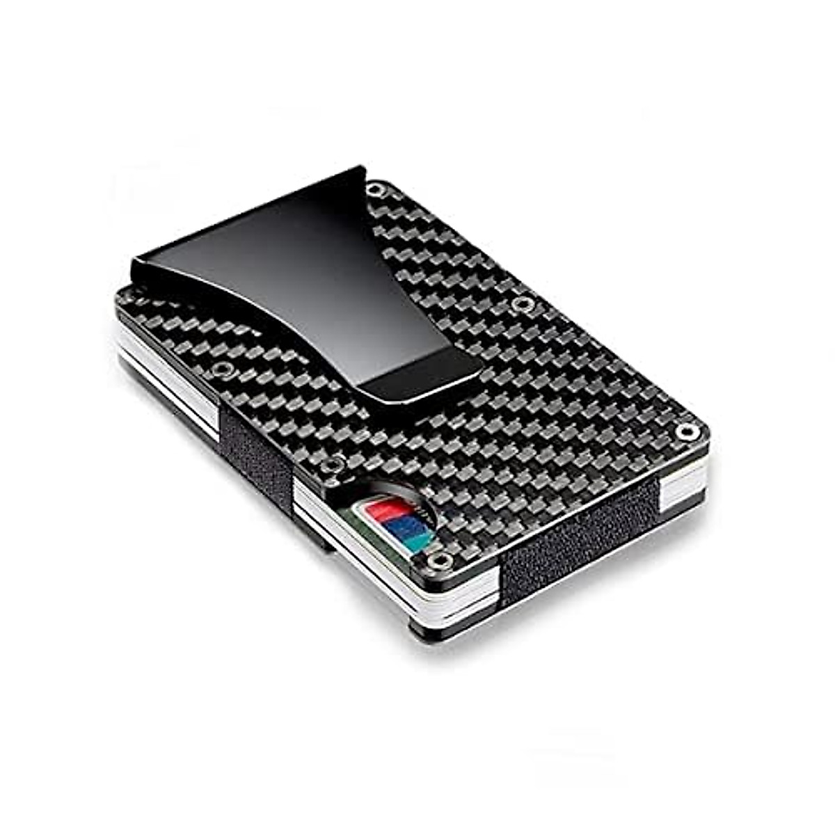 RFID Blocking Carbon Fiber Wallet Slim Money Clip and Minimalist Wallet Aluminum Metal Wallet Front Packet and Business Card Holder Black blue