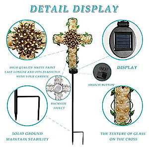 COOZZYHOUR 38inch Solar Cross Garden Lights Outdoor Decorative - Solar Metal&Glass Cross Apricot Hydrangea Flower Stake Lights- Waterproof 20 White LED for Remembrance Gifts & Sympathy Gifts