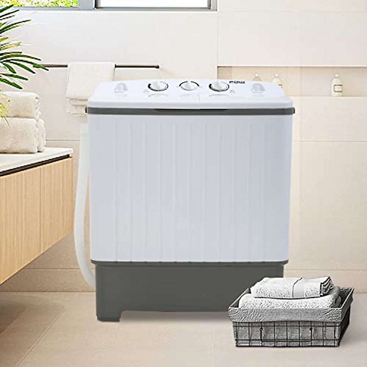 Portable Washing Machine, Mini Twin Tub Laundry Machine lavadora 17lbs Capacity (10lbs Washing & 7lbs Spinning), Portable Washer and Dryer Combo for Apartments, Dorms, with Inlet & Drain Hose, White