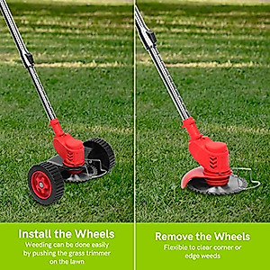 Xverycan Weed Wacker Cordless, 800W Electric Weed Eater, Garden Grass Trimmer with Battery, Charger, Wheels, Lightweight & Easy, Efficient Weeding, Red