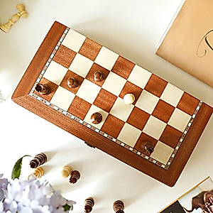 QueenSide 12" Magnetic Wooden Chess Set with Folding Chess Board & Staunton Chess Pieces 2 Extra Queens, Portable (30x30cm)
