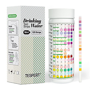 Water Testing Kits for Drinking Water: 125 Strips 16 in 1 Well and Drinking Water Test Kit, TESPERT Water Test Strips with Hardness, pH, Lead, Iron, Copper, Chlorine, and More