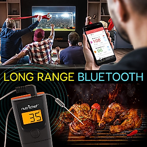 NutriChef Bluetooth Grill BBQ Meat Thermometer, 150 ft Wireless Digital Monitoring Timer & Alarm for Smoker, Oven