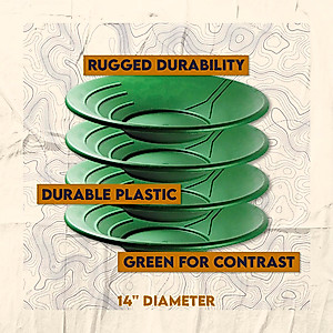 SE 14 Inch Gold Panning Pan - Three Riffles for Easier Mining and Prospecting (4 Pack Green)