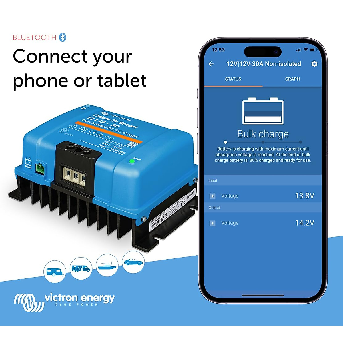 Victron Energy Orion-Tr Smart 12/12-Volt 30 amp 360-Watt DC-DC Charger Non-Isolated (Bluetooth)