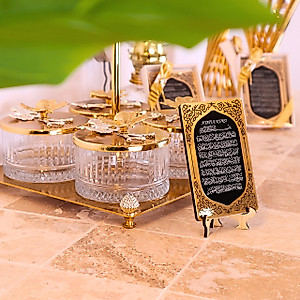 Pack of 10 Personalized Ayatul Kursi Islamic Party Favors Gifts, Ayatul Kursi Muslim Wedding Gifts Engraved on a Brown Wooden Plate Decorated with Golden Acrylic Frame (Black Wood)