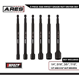ARES 70650-6-Piece SAE Magnetic Impact Nut Driver Bit Set - Impact Grade Nut Setters with Industrial Strength Magnets