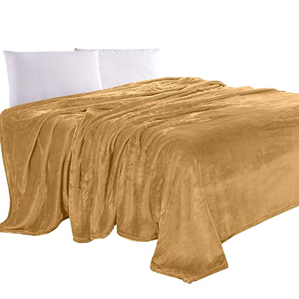 Elegant Comfort Luxury Velvety Feel Blanket, All-Season Lightweight Blanket, Ultra Plush, Soft, Cozy-Fuzzy Flannel Fleece for Couch, Sofa, Bed, Travel, Solid Design, King/California King, Gold-Yellow