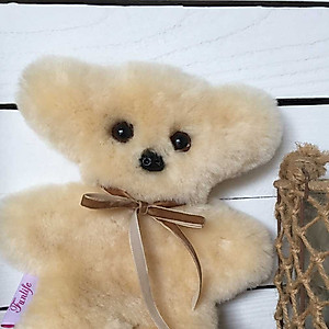 funlife 100% Australian Soft Lambskin Flat Teddy Bear for Baby Birthday Gift,Natural Snuggle Bear for Infant,Cream