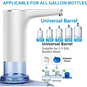 VINMEN 5 Gallon Water Bottle Pump Water Bottle Dispenser, Water Pump for 5 Gallon Jug,USB Charging Automatic Drinking Water Pump,Water Bottle Switch for Universal Bottles - Grey Silver