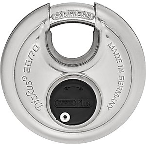 ABUS Diskus 20/70 Heavy Duty Stainless Steel Disk Padlock - Rustproof Circle Storage Lock with 3/8" Shackle - Made in Germany - Keyed Different