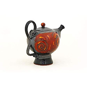 Handmade Pottery Teapot, Kitchen Decor, Art Ceramic Decor, Stoneware Kettle, Red and Black Teapot