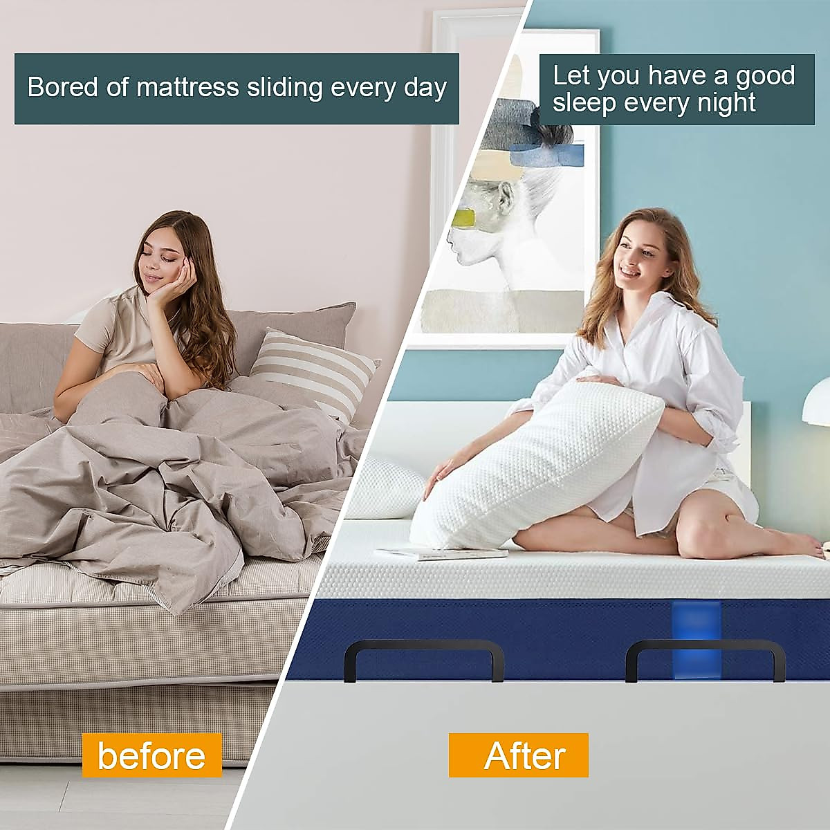 ANTEISI 4 Pieces of Mattress Slide Stopper,Mattress Holders to Keep Mattress from Sliding，Suitable for Adjustable Beds, Platform Beds, Rv Mattresses and So On.(Black)