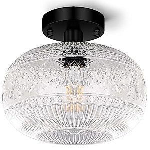 ONELEJA Black Semi Flush Mount Ceiling Light Fixture, Hallway Light, Globe Glass Ceiling Light, Overhead Light Fixture, Kitchen Lighting fixtures Ceiling, Light Fixtures for Porch Entryway Bathroom