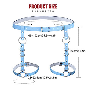 BODIY Punk Waist to Leg Belts PU Leather Loop Rave Belt Goth Thigh Accessory Body Chain for Women and Girls (Blue)