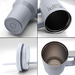 SIP SPHERE 40oz Tumbler with Handle and 2 Straw Lid, Double Wall Vacuum Insulated Thermal Mug Reusable Iced Coffee Cup, Stainless Steel Water Bottle for Home, office,Travel Gift (Winter White)