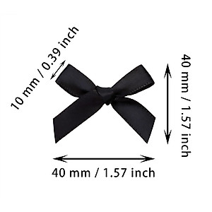 Tupalizy Ribbon Bows Mini Satin Fabric Bows Flowers for DIY Craft Sewing Scrapbooking Wedding Christmas Party Favors Bakery Treat Gift Box Decoration Packaging, 40x40x10mm, 50PCS (Black)