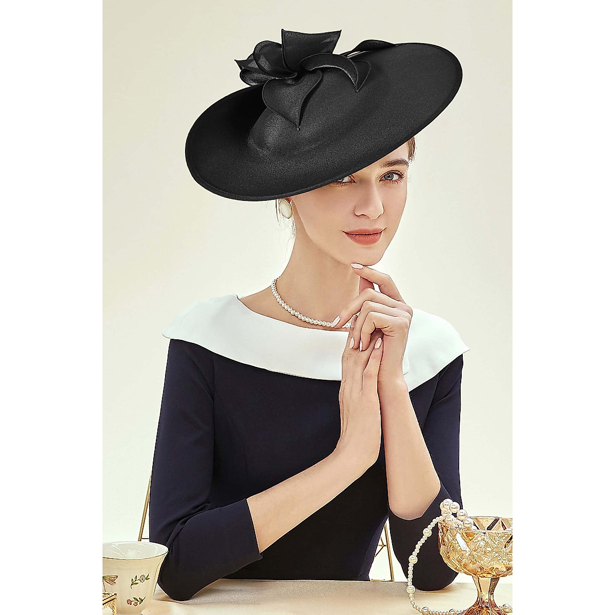 BABEYOND Derby Hats for Women - Fascinators Tea Party Hats Headband Wide Brim Fascinator for Wedding Cocktail