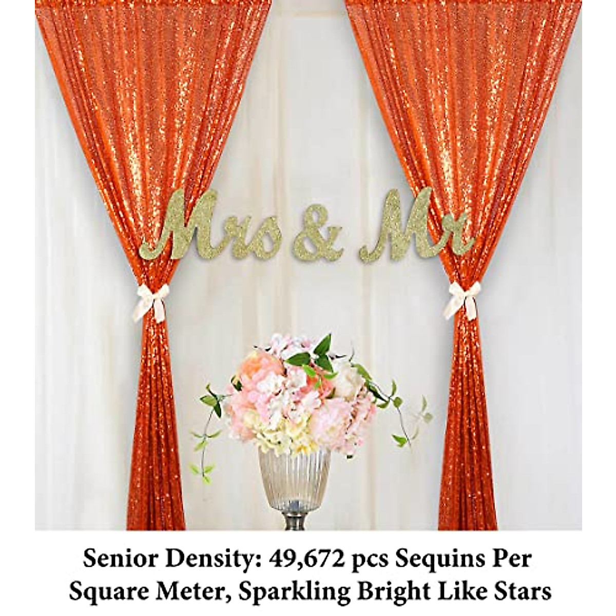 Sequin Curtains 2 Panels 2FTx8FT Orange Glitter Sequin Backdrop Curtains Orange Sequin Photo Backdrop Sequin Window Curtains Wedding Party Background Drapes (2FTX8FT, Orange)…