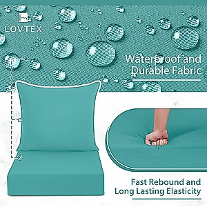 LOVTEX Outdoor Deep Seat Cushion Set, Water Resistant Outdoor Chair Cushions 24 x 24, Patio Chair Cushions for Outdoor Furniture (Deep Seat & Back Cushion), Teal