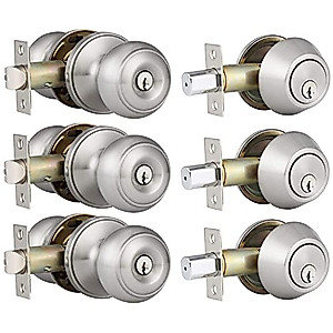 home improvement direct 3 Pack Keyed Alike Deadbolt and Door Knob Set, Satin Nickel Door Lock Combo Set with Deadbolt for Front Door