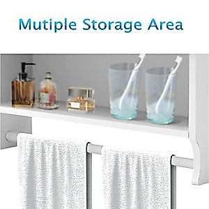 Nidouillet Bathroom Wall Cabinet with Mirror, 27" Wall Mounted Medicine Cabinet Storage with 2 Mirrored Doors, Adjustable Shelves, Towel Rack, White Hanging Cabinet for Over Toilet, Laundry Room