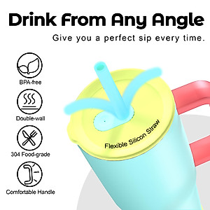 winiwo 40 oz Tumbler with Handle and Straw for Her, Flexible Straw, Insulated Tumbler Cups with Silicone Bottom, Keeps Beverages Cold Up to 24 Hours, Gym/Work/Travel/School/Gift（Elegant Blue）