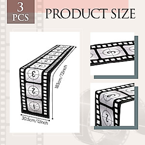 Movie Night Table Runner, 12 x 72 Inch Black and White Printed Filmstrip Table Runner Movie Reel Decor Movie Theme Tablecloth Decorations for Kitchen Film Party (Classic Style, 3 Pcs)