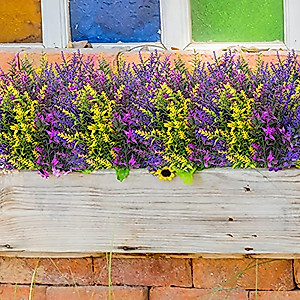 TELDRASSIL 18 Bundles Artificial Lavender Flowers Outdoor UV Resistant Fake Plastic Flowers Faux Plastic Shrubs for Indoor Outdoor Window Home Garden Decoration