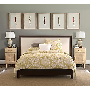 Finnhomy Tall Nightstands Set of 2, Night Stand, Bedside Table Set of 2 with Drawer and Shelf, Hand Made Rattan Decorated Doors, Nightstands with Storage for Bedroom, Natural, 2 Pack