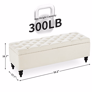 Busaurus Storage Ottoman Bench 50.2 Inches, Upholstered End of Bed Ottoman Bench with Storage and Seating, Large Blanket Storage Bench for Foot Rest in Bedroom, Living Room, Entryway (Ivory)