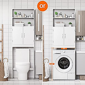 Yaheetech Over The Toilet Storage, Taller Bathroom Organizer Space-Saving Storage Cabinet with Adjustable Shelves and Double Doors, 77 in H, White