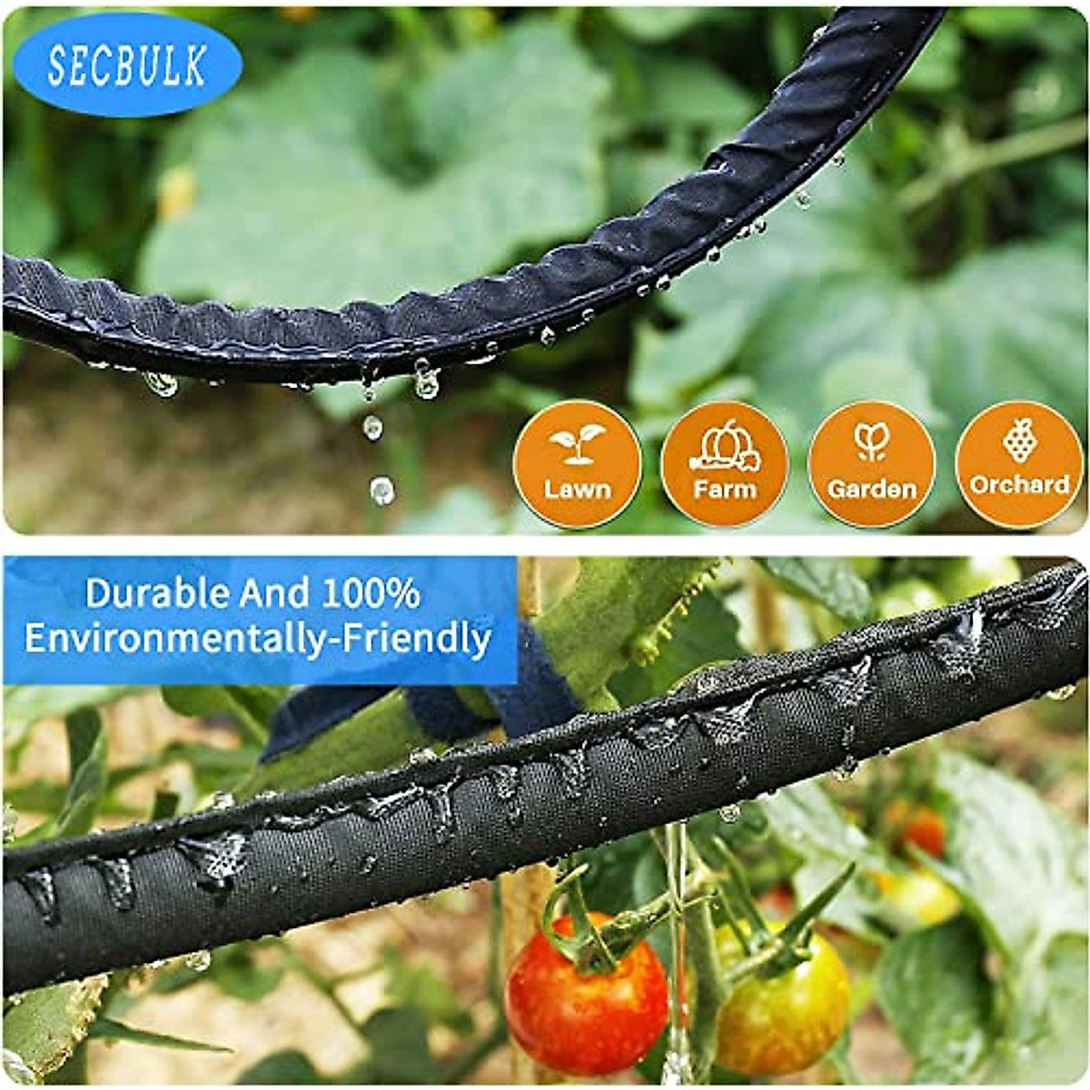 Secbulk Soaker Hose 100FT For Garden Beds 50ftX2 1/2" Drip Hose Linkable Consistent Irrigation Hose Save 80% Water, Leakproof Kink Free Double Layer Flat Soaker Hose for Garden Bed Foundation