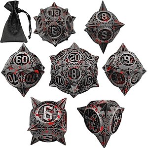 AJKDEUIH Metal DND Dice Set Dungeons and Dragons D&D RPG Polyhedral Giant Dice Set D20 D and D MTG D6 Role Playing Pathfinder Table Games Accessories with Black Dice Storage Bag-Bloodstains