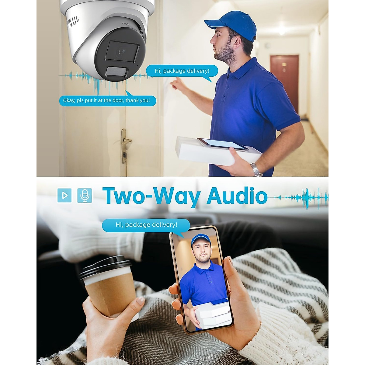 DS-2CD2386G2-ISU/SL 2.8mm HIK 4K 8MP AcuSense PoE IP Camera Outdoor Indoor with Strobe Light and Audible Warning, DarkFighter, Human/Vehicle Detection, H.265+, Work with HIK NVR/Hik-Connect(Black)