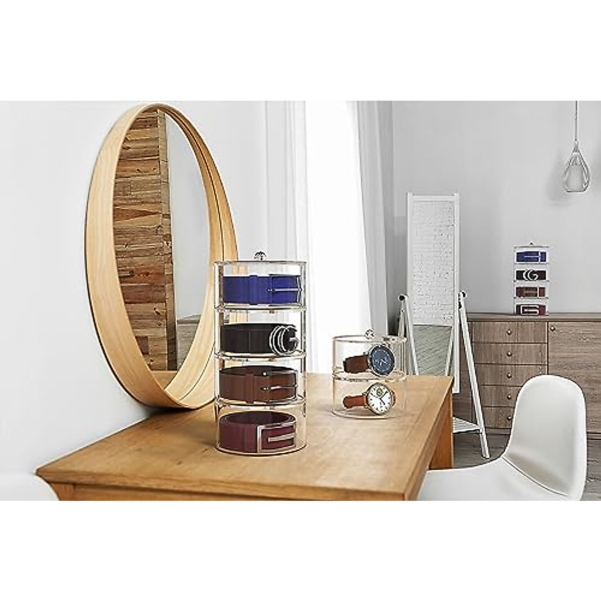 ELYPRO Premium Acrylic Belt Organizer - Sleek, Multi-Functional Storage for Belts, Jewelry, Makeup & Hair Accessories - Transparent, Rotating Drawers, Stackable & Wall-Mountable Design (XL-4)