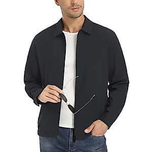 EKLENTSON Spring Jacket Men Casual Light Jacket Slim Fit Lightweight Windbreaker Jackets with Zip Pockets Black Large