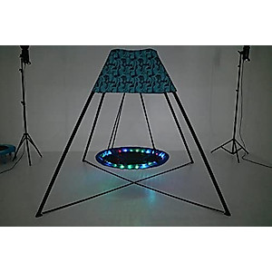 Pvillez 43 Inch Nest Swing Set, Nest Swing Stand with Oxford Tent and Nest Swing and LED Strips, Saucer Swing Set with Heavy Duty Galvanized Steel Frame for Kids for Garden Backyard Playground