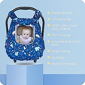 Car Seat Canopy- Cotton Baby Car Seat Covers has Peep Windows and Breathable Mesh( Carrying Pouch for Easy Storage)- Stretchy Car Seat Covers for Babies Fit All Baby Car Seat