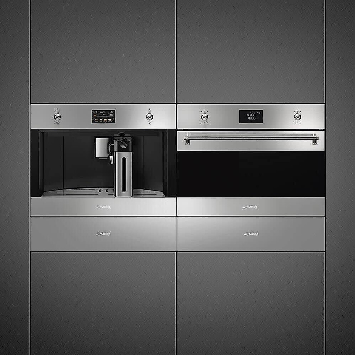 Smeg CMSU4303X Classic Design Aesthetic Built-In Fully Automatic Coffee System with Milk Frother Stainless Steel, 24-Inches